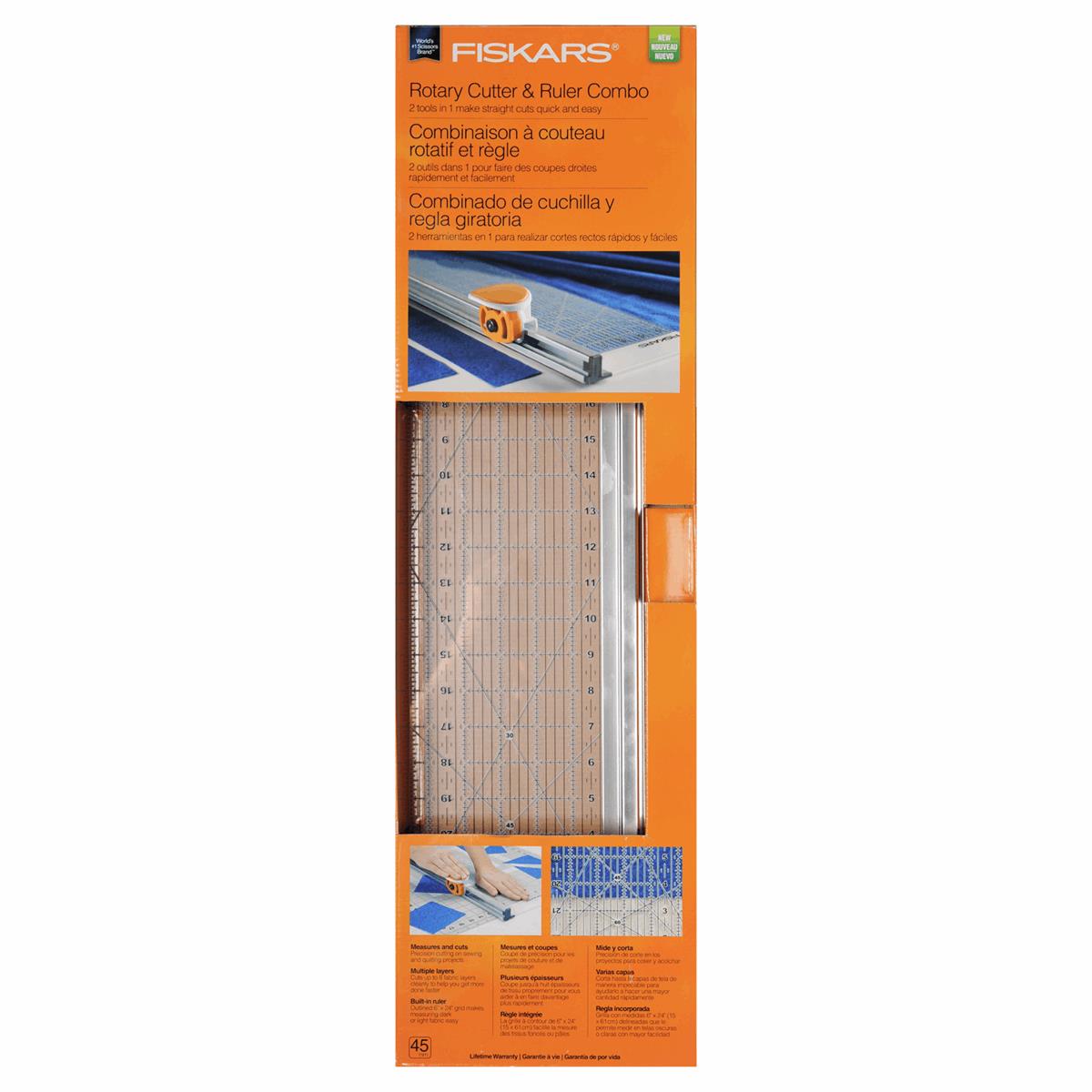 Fiskars Rotary Cutter & Ruler Combo - 6"x 24" 45mm – SewProCrafts Ltd